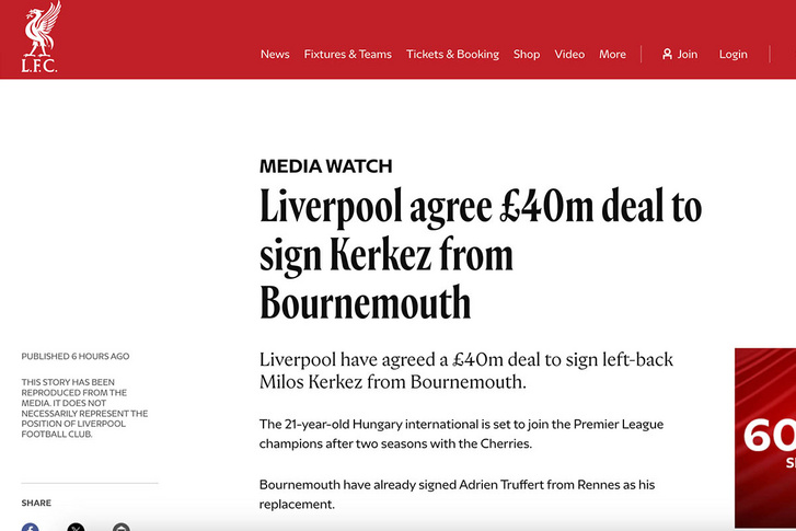 Index - Futball - Futball - Már a Liverpool honlapján is azt írják ...